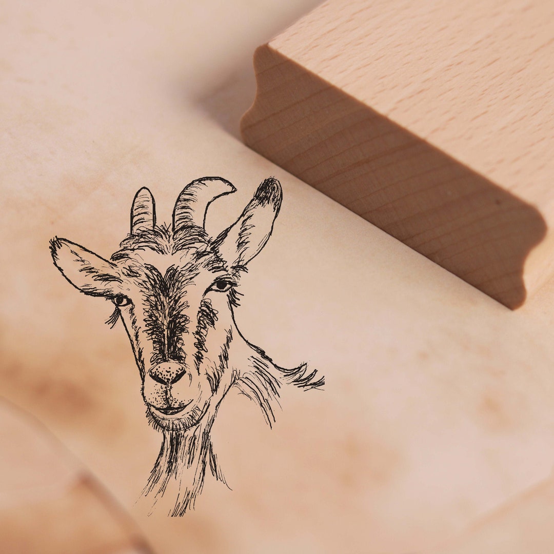 Stamp Goat Head Motif Stamp Approx. 38 X 47 Mm Scrapbooking Wooden ...