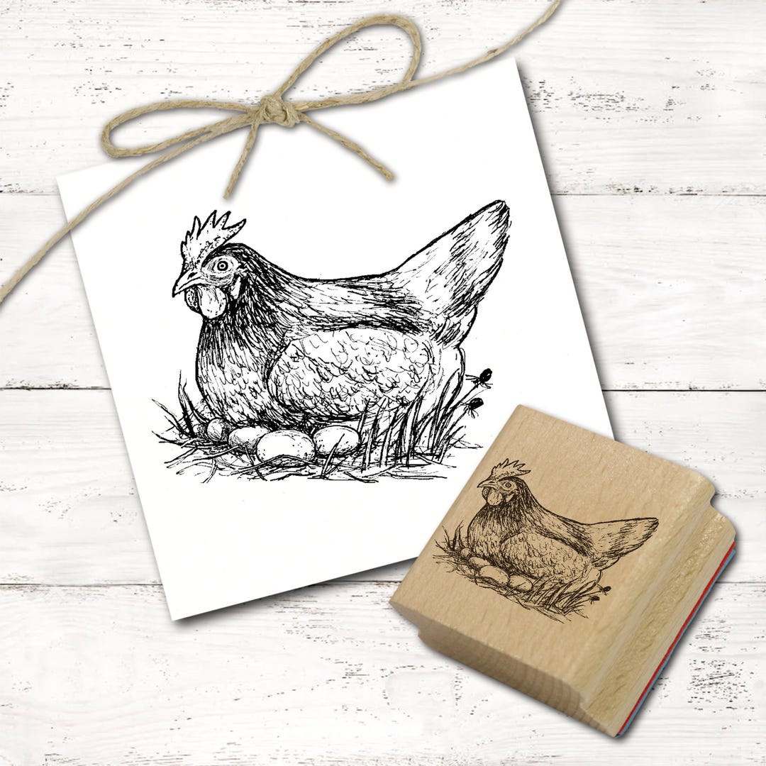 Motif Stamp Broody Hen Sitting on Eggs - Hen Stamp Wooden Stamp 48 X 38 ...