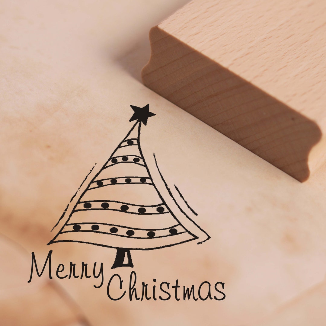 Stamp Merry Christmas Fir Tree Star Approx. 48 X 48 Mm Wood Stamp ...