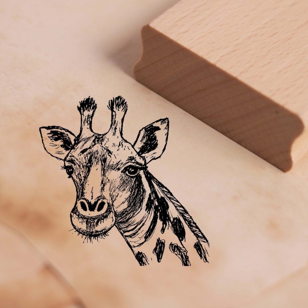 Motif Stamp Cute Giraffe Head Stamp Giraffe 48 X 48 Mm Wooden Stamp ...