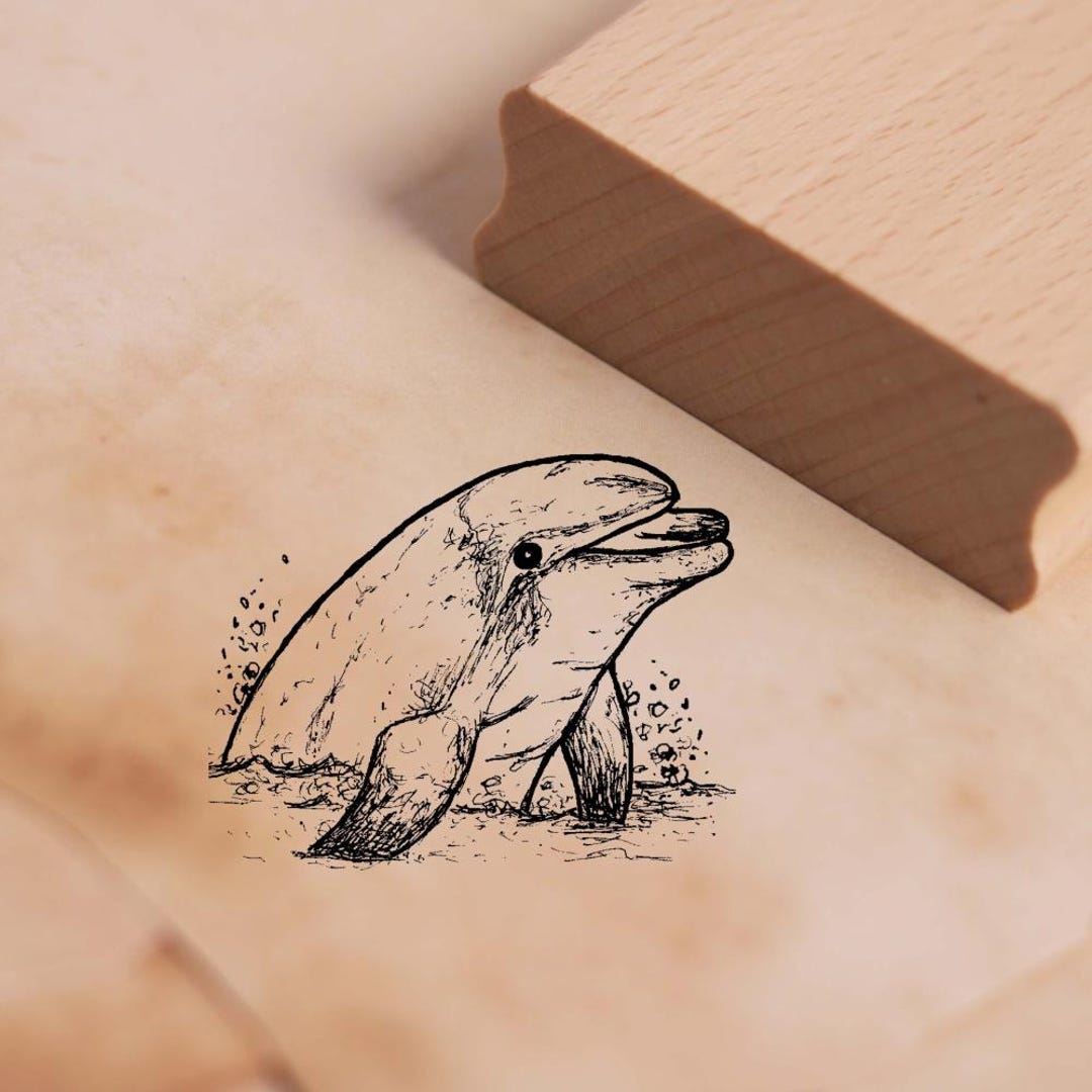 Motif Stamp Cute Dolphin Looks Out of the Water Stamp Wooden Stamp 48 X ...