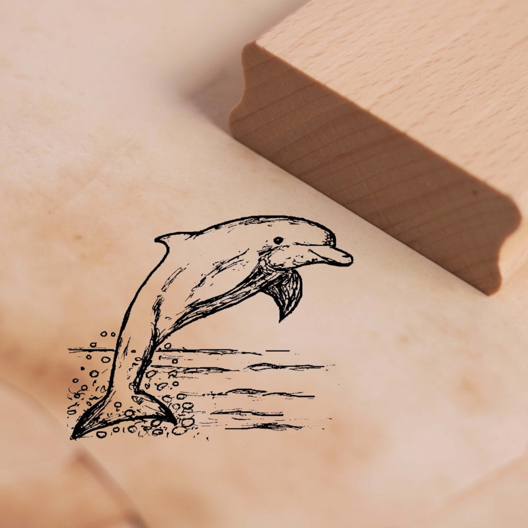 Motif Stamp Dolphin Jumps Out of the Water Stamp 48 X 38 Mm Wooden ...