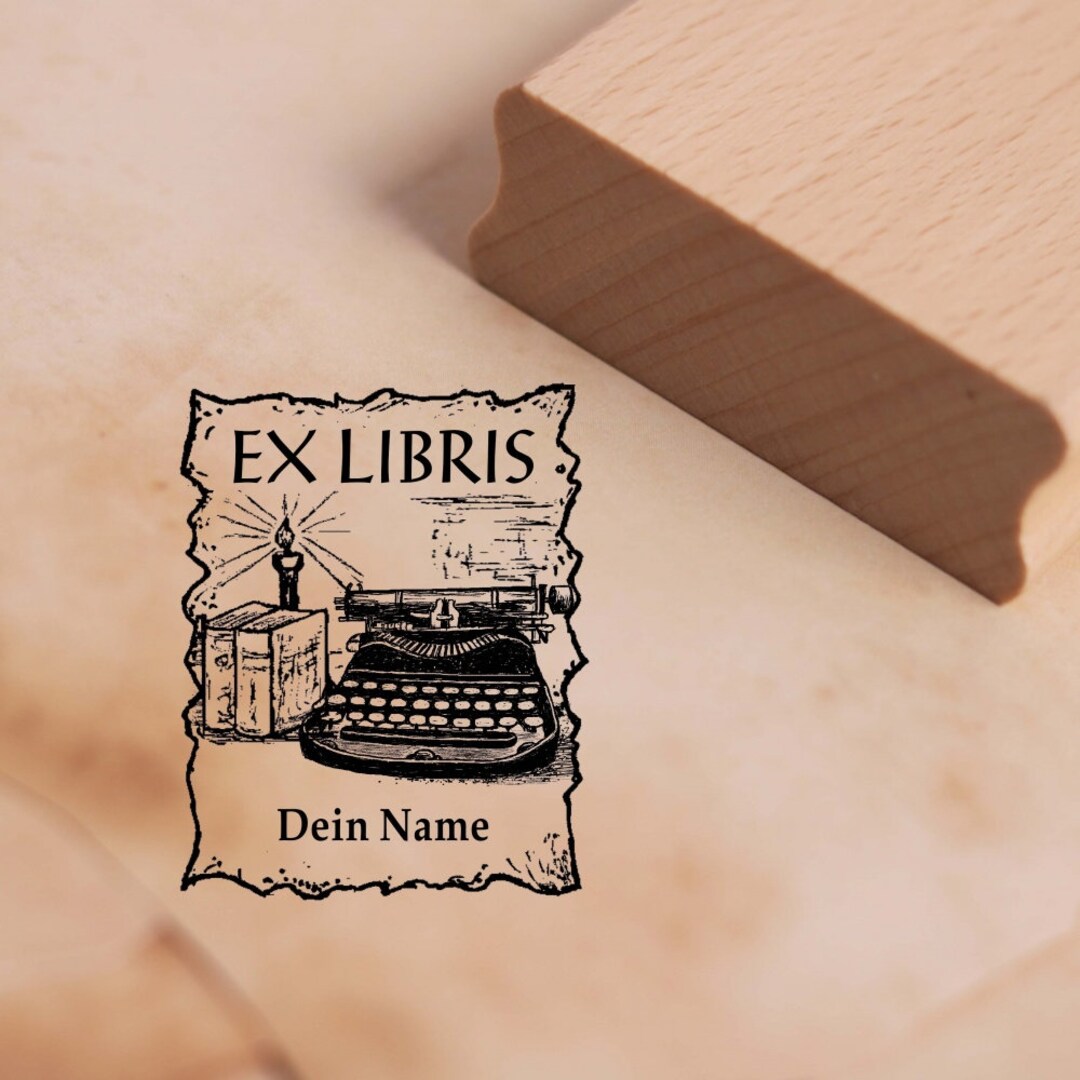 Ex Libris Stamp With Name Typewriter and Books Vintage Ex Libris Motif ...