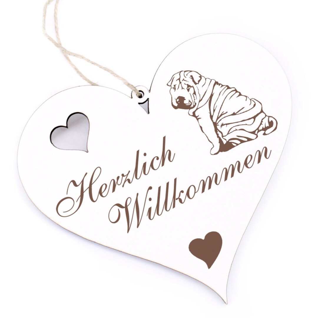 Welcome Sign Shar Pei Decoration Heart Wood Door Sign 13 X 12 Cm Heart ...