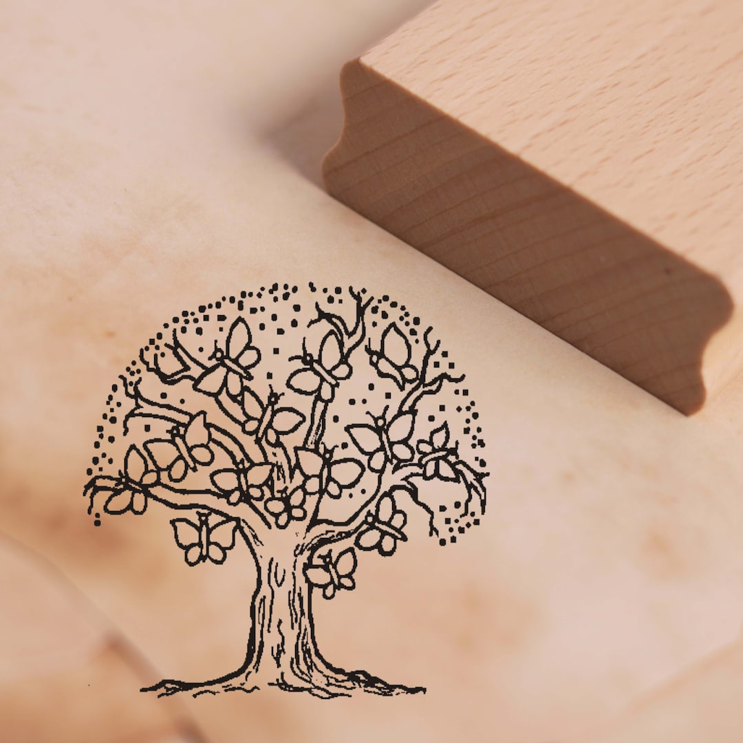 Stamp Tree With Butterflies Motif Stamp Approx. 38 X 38 Mm Wood Stamp ...