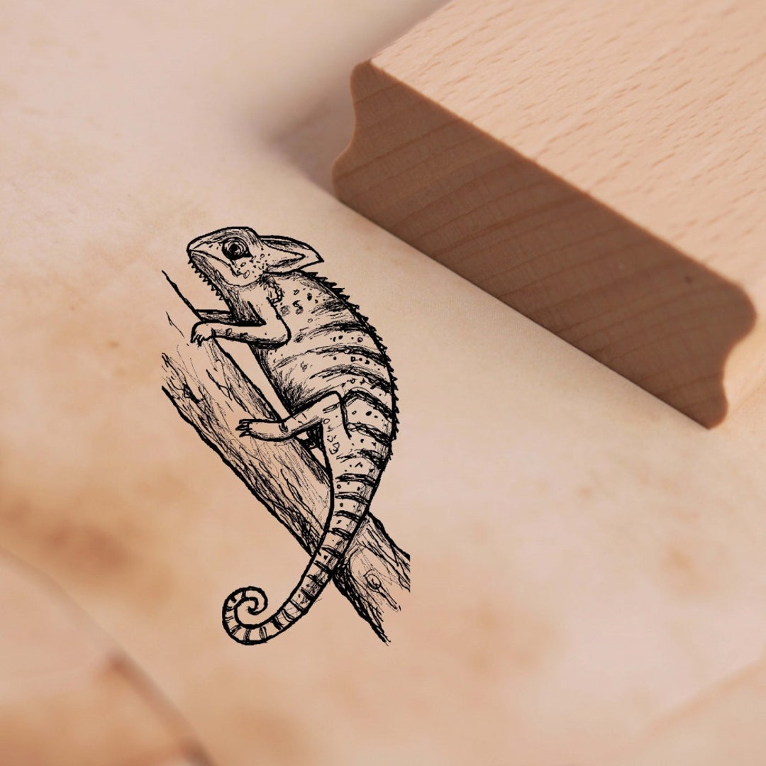 Motif Stamp Chameleon on the Tree Stamp 28 X 48 Mm Wooden Stamp ...