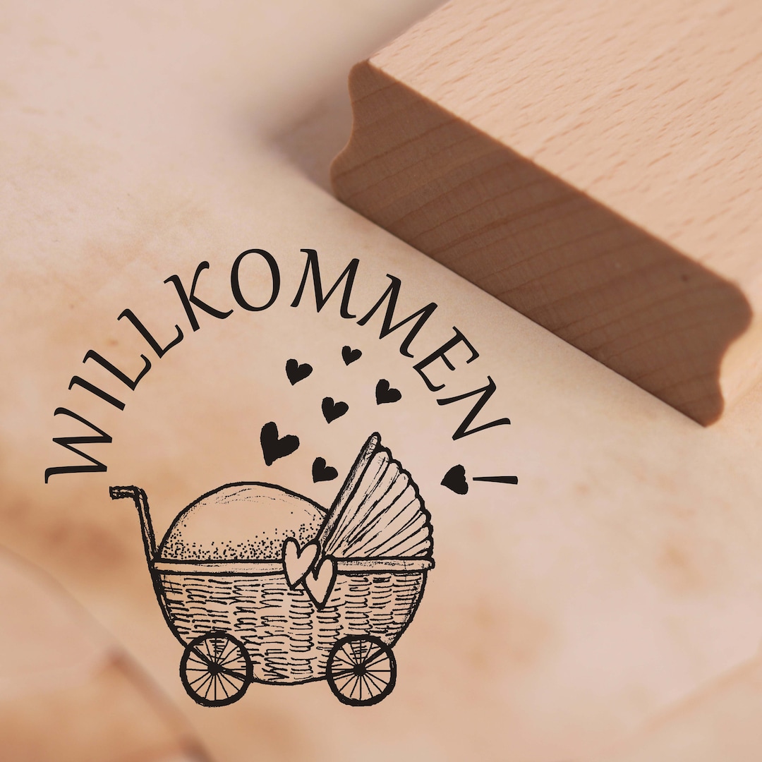 Stamp Welcome Baby Stroller Motif Stamp Approx. 38 X 38 Mm Wooden Stamp ...