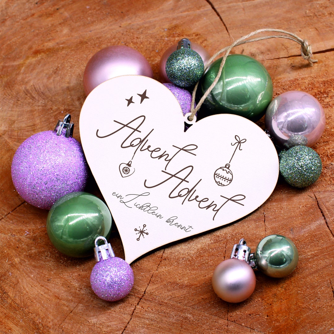 Sign Heart Advent Advent, a Little Light Burns With Motifs Door Sign ...