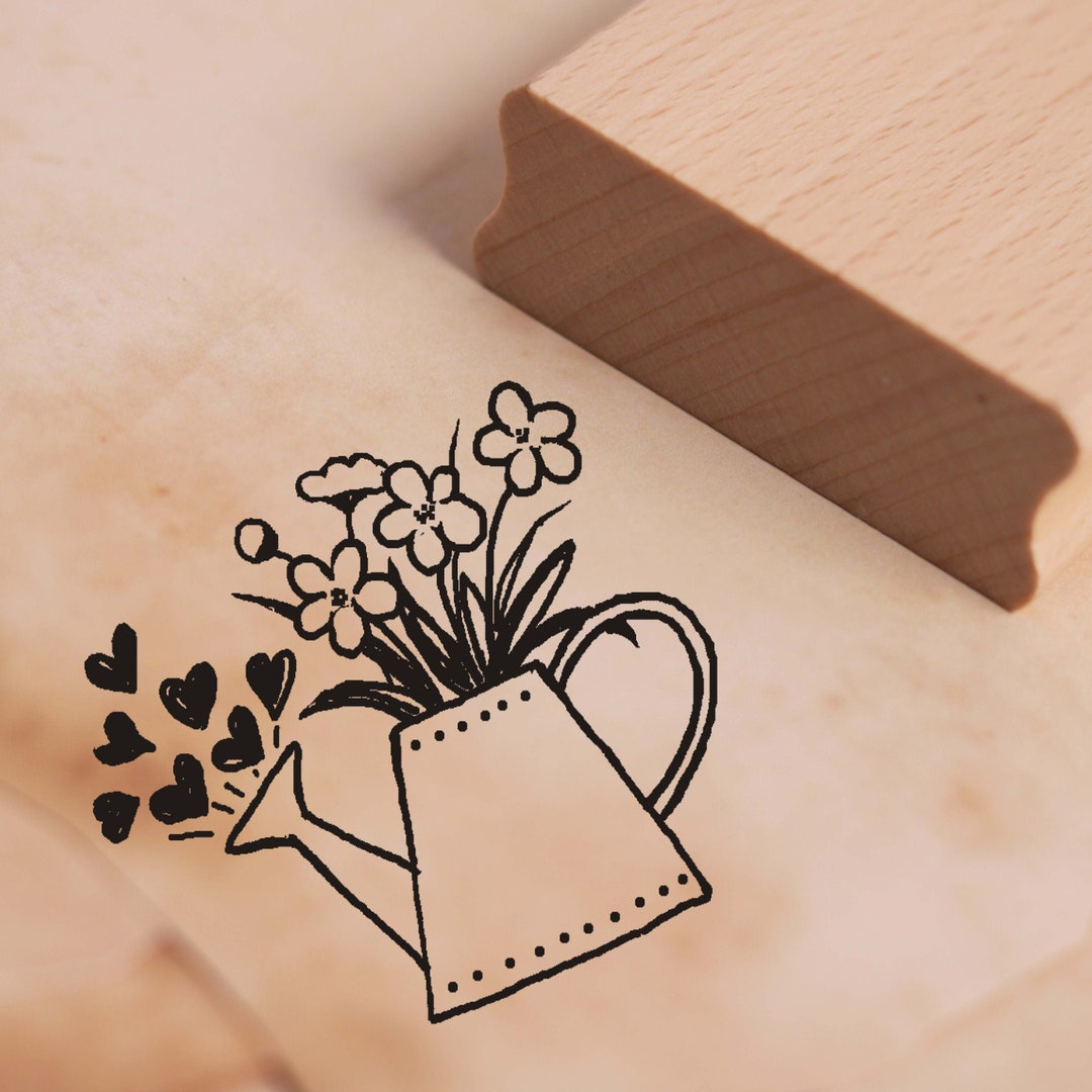 Stempel Blumen Gießkanne mit Herzen • Motivstempel • 38 x 38 mm ...