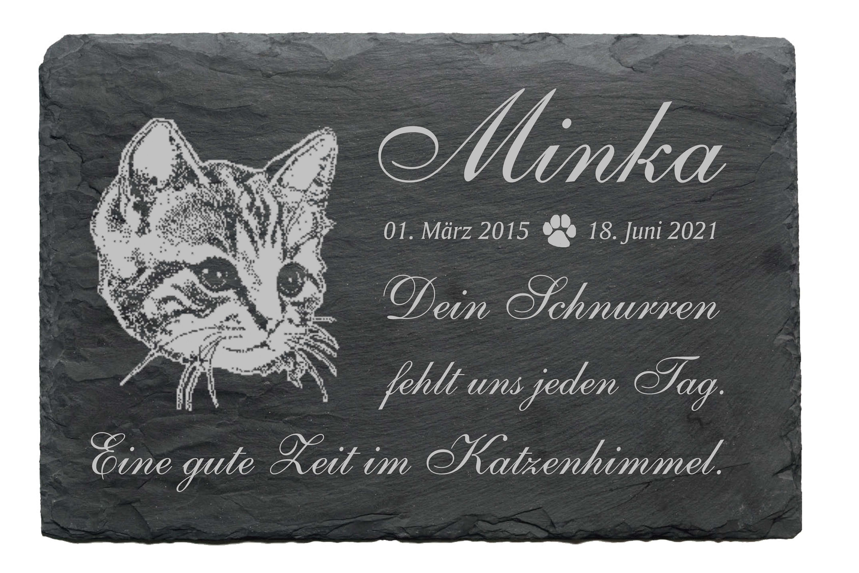 Gedenktafel Hauskatze mit Name und Datum • 22 x 16cm Spruch Gravur ...