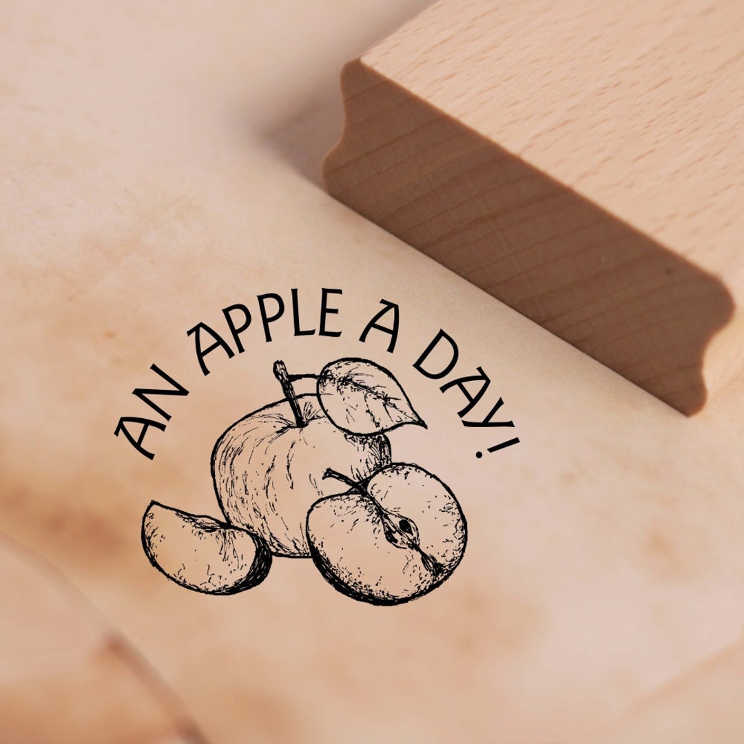 Motif Stamp an Apple a Day Stamp Apple 48 X 38 Mm Wooden Stamp ...