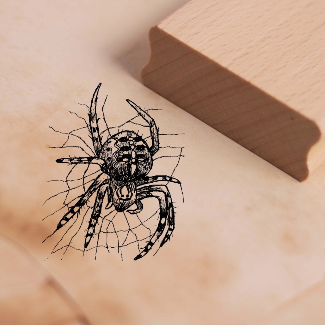Motif Stamp Cross Spider in the Web - Stamp Spider Wooden Stamp 38 X 48 ...