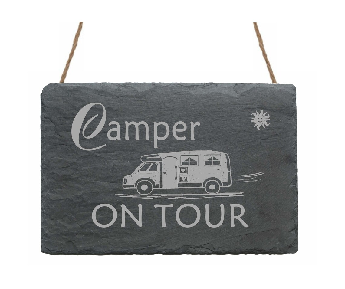 Slate Slab CAMPER ON TOUR With Motif Caravan Caravan Slate - Etsy