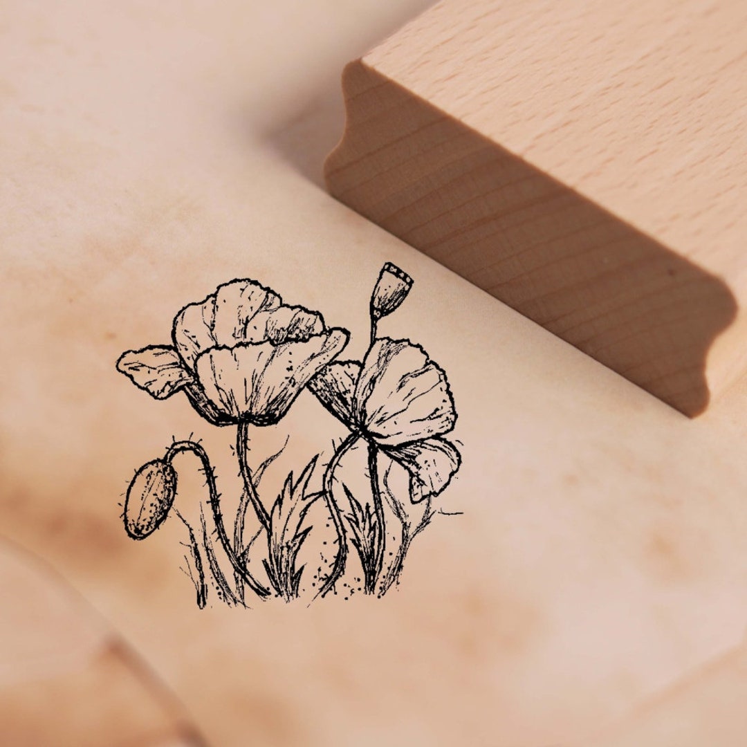 Motif Stamp Poppy Flower Stamp Wooden Stamp 48 X 48 Mm Scrapbooking ...