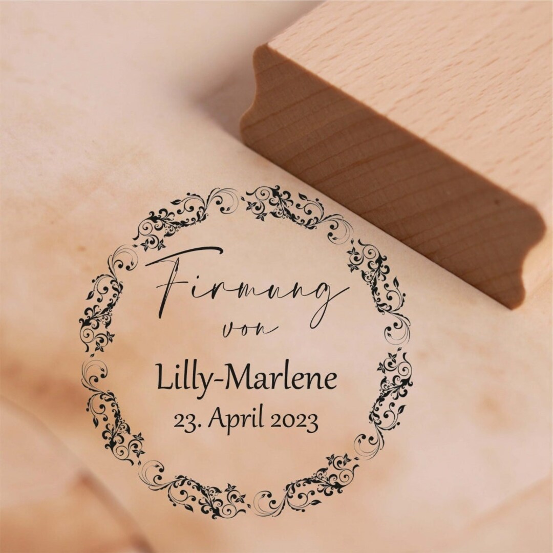 Confirmation Stamp With Name and Date Motif Vintage Ornament Wreath ...
