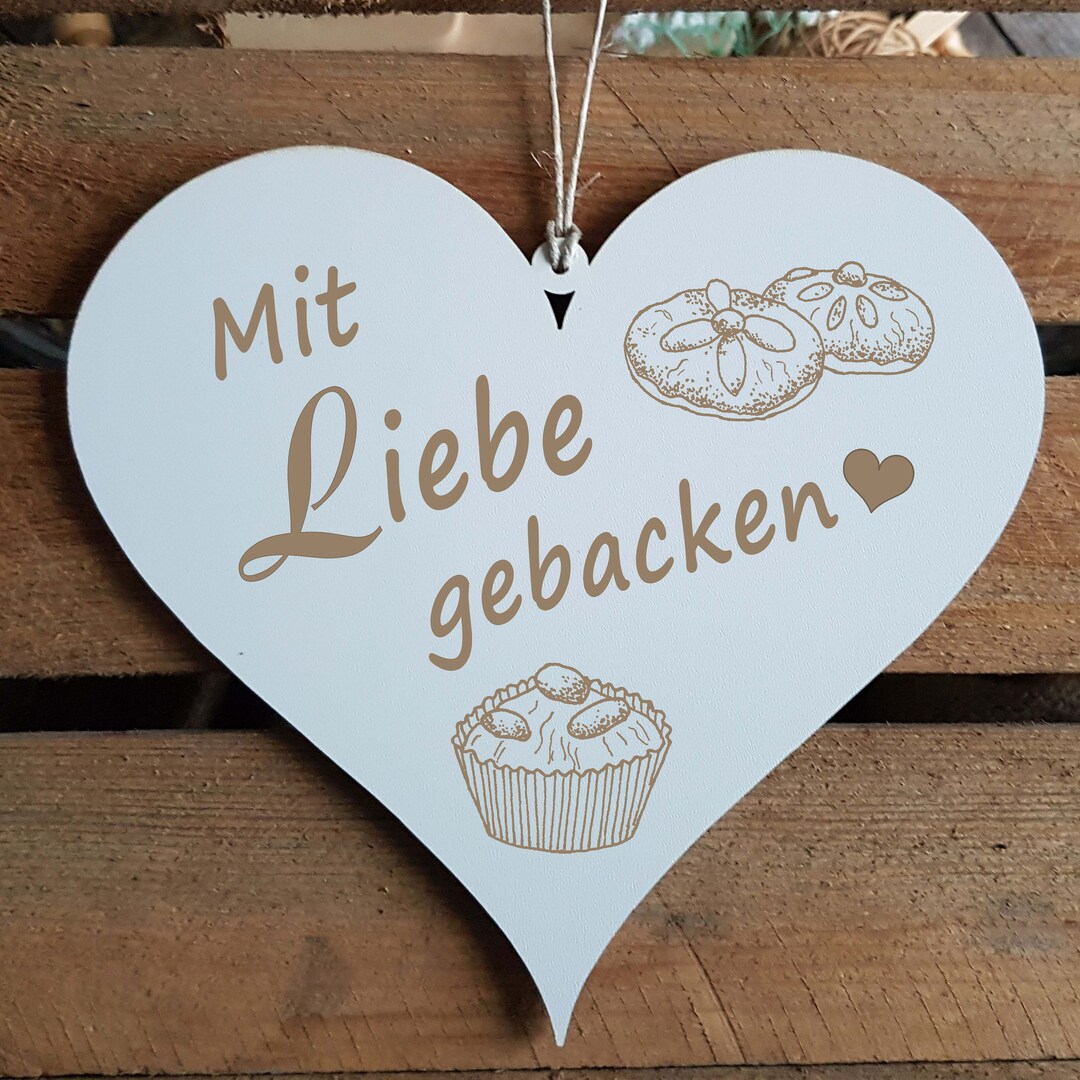 Shield HEART Baked With Love Biscuits Muffin Door Sign Decoration Sign ...