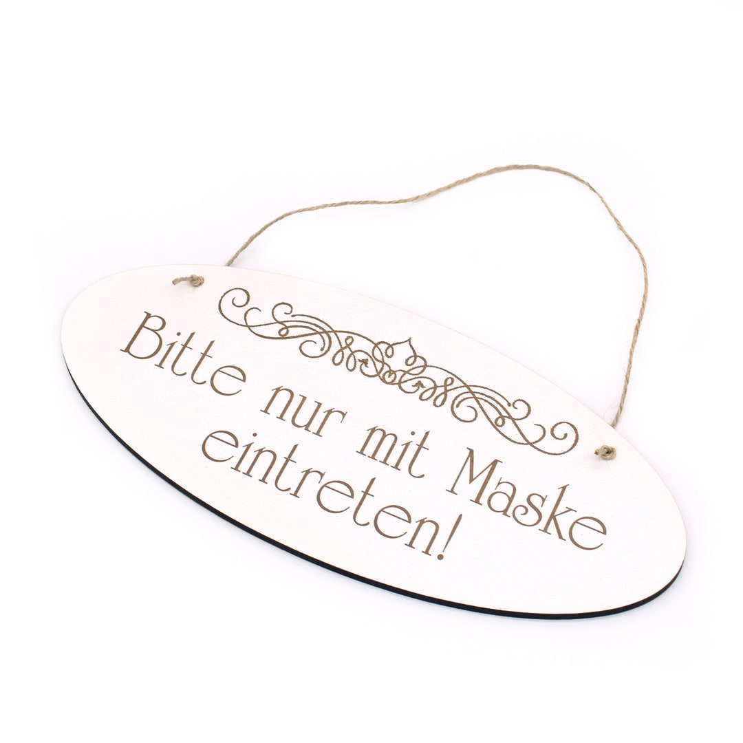 Schild Bitte nur mit Maske eintreten Türschild oval 27 x 11,5 cm Laden ...