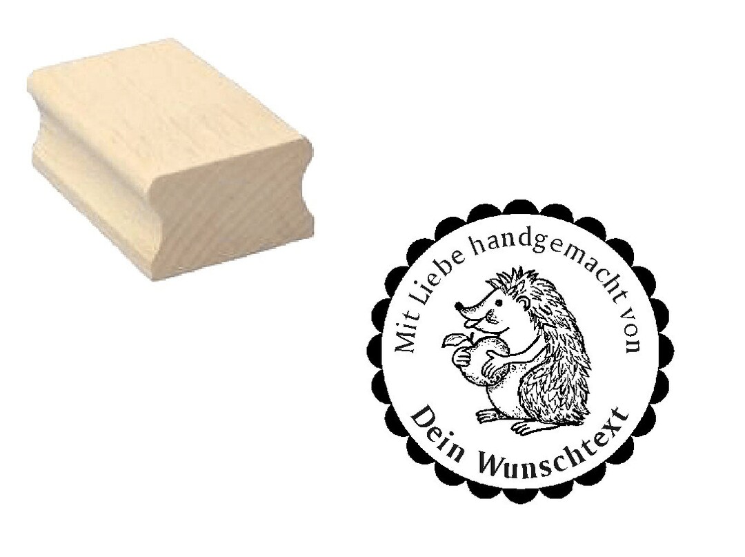 Handmade Stamp ' NIEDLICHER IGEL - With Love HANDGEMACHT » + Wish Text ...