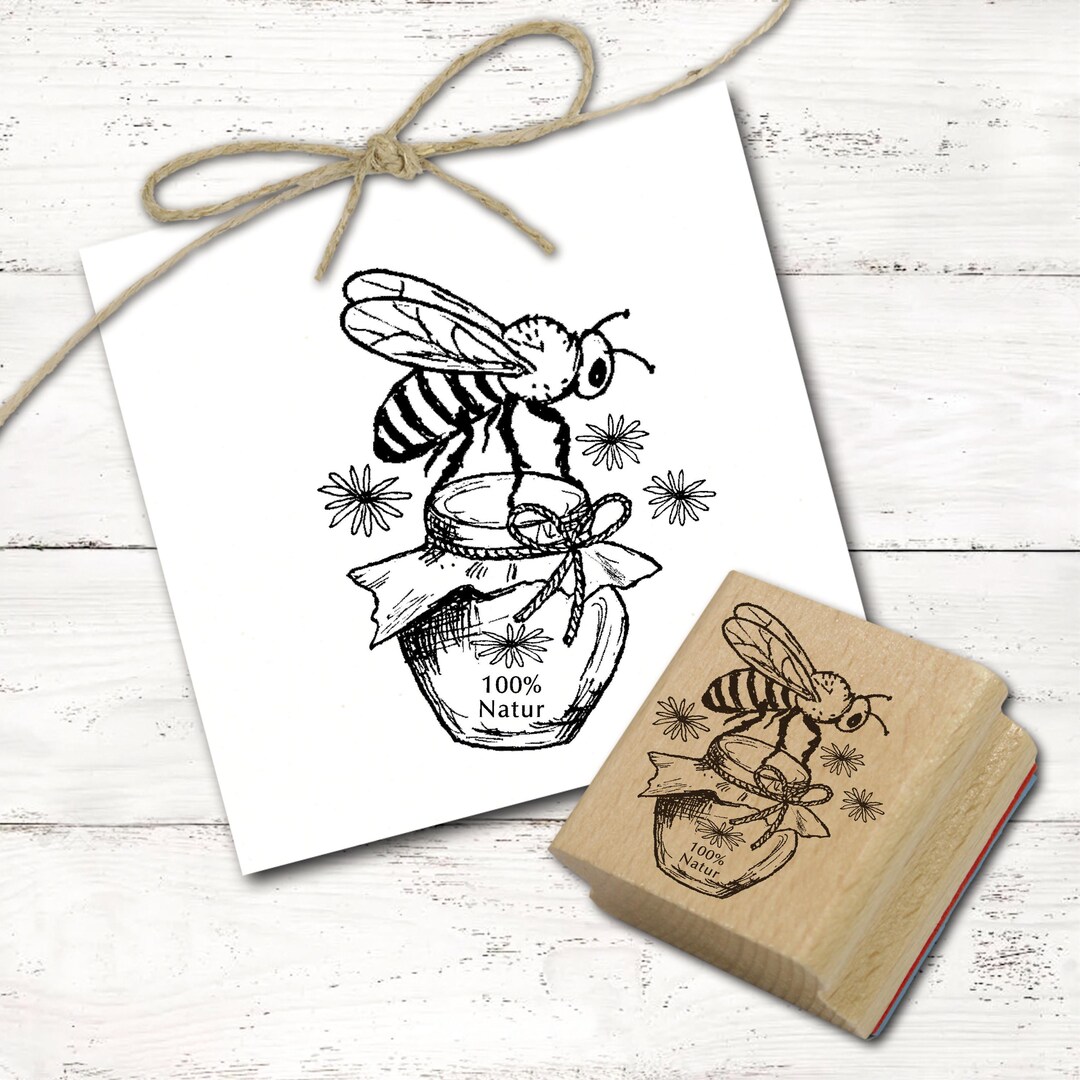 Motif Stamp Cute Bee on Honey Jar - Stamp Beekeeper Wooden Stamp 48 X ...