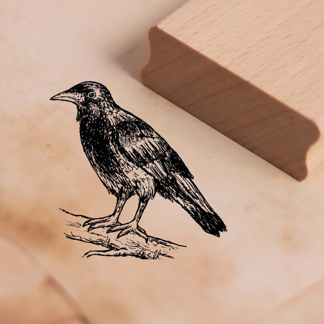 Motif Stamp Crow on Branch - Bird Stamp Wooden Stamp 38 X 38 Mm ...
