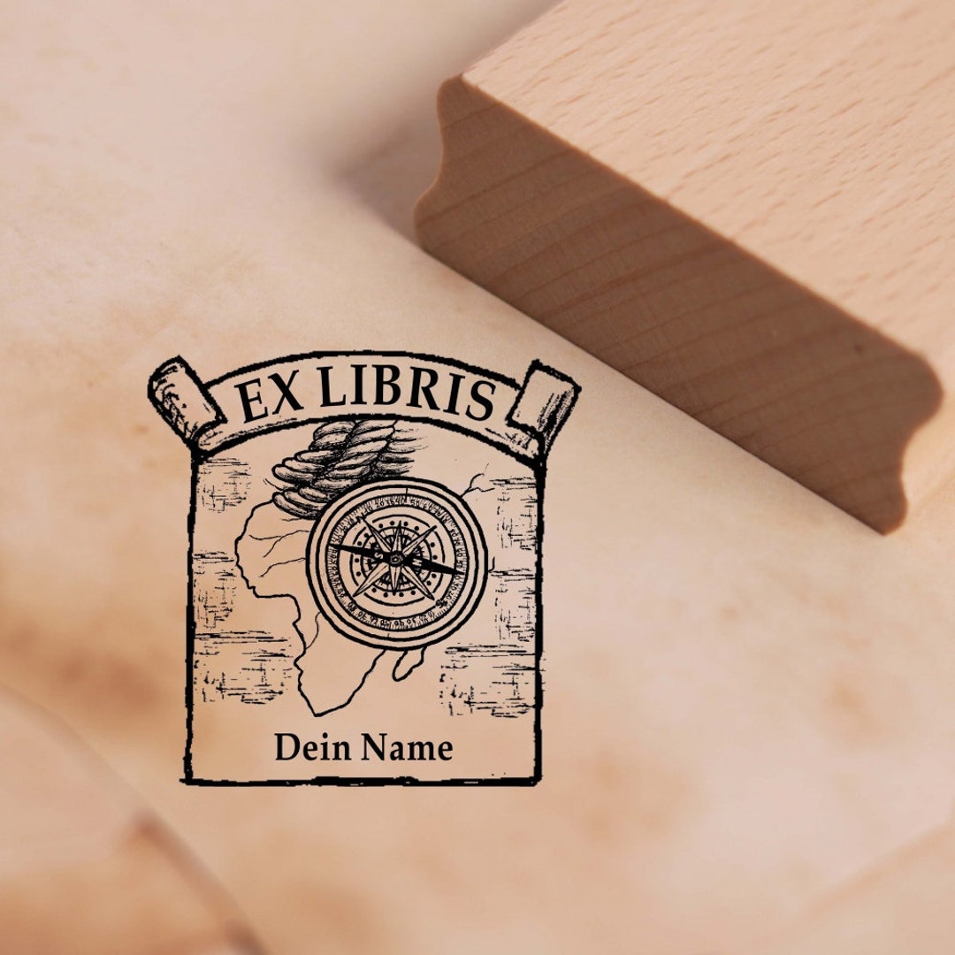 Ex Libris Stamp With Name Compass Rope Nautical Ex Libris Motif Stamp ...