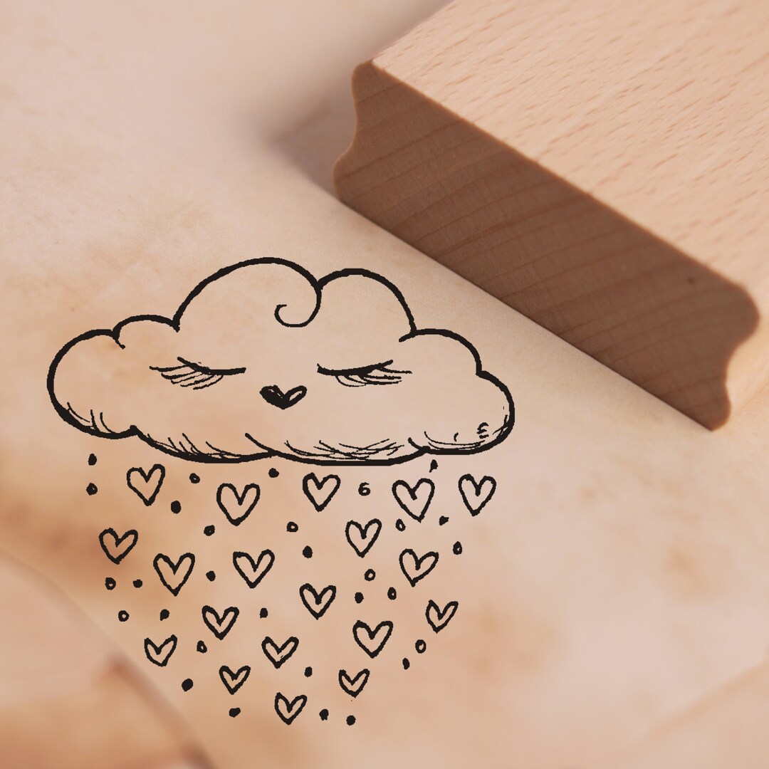 Stamp Cloud With Hearts • Approx. 48 X 47 Mm • Wooden Stamp ...