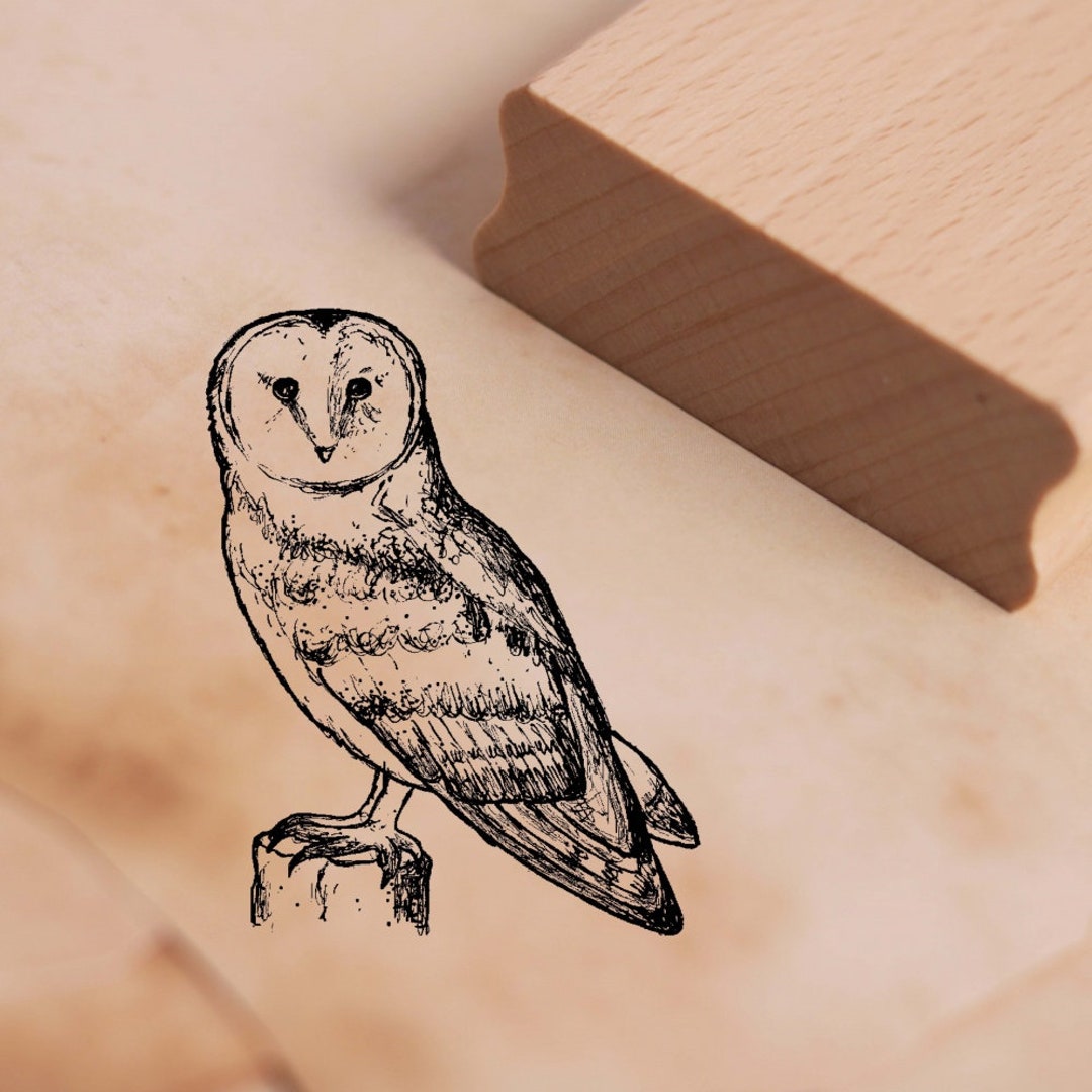 Motif Stamp Barn Owl on Post - Stamp Owl 36 X 48 Mm - Wooden Stamp ...
