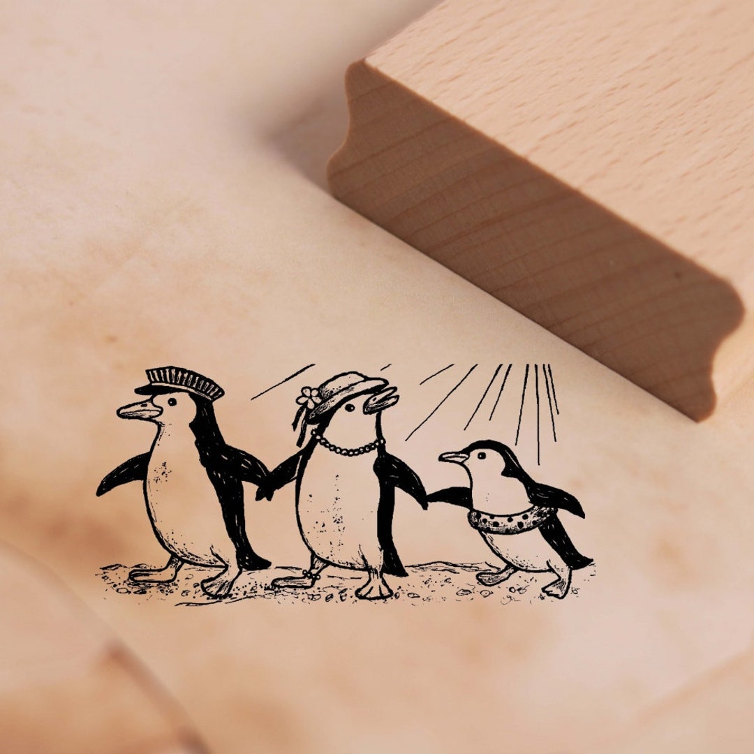 Motif Stamp Summer Penguin Family on the Beach Sun Stamp 58 X 28 Mm ...