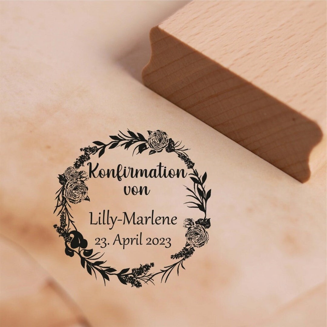 Stamp Confirmation of With Name and Date Motif Vintage Rose Wreath ...