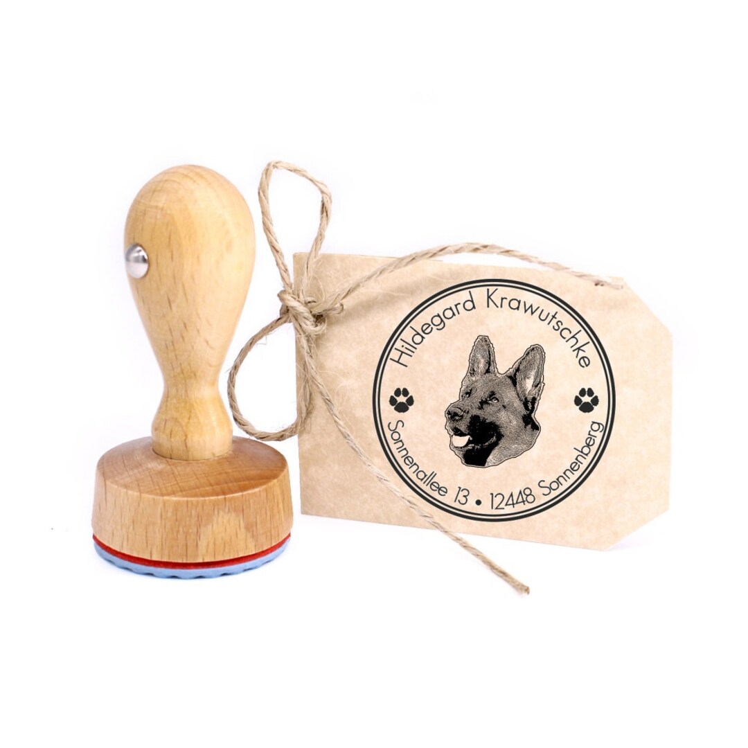 Stamp Personalized German Shepherd Dog Round 40 Mm Address Stamp Wooden ...