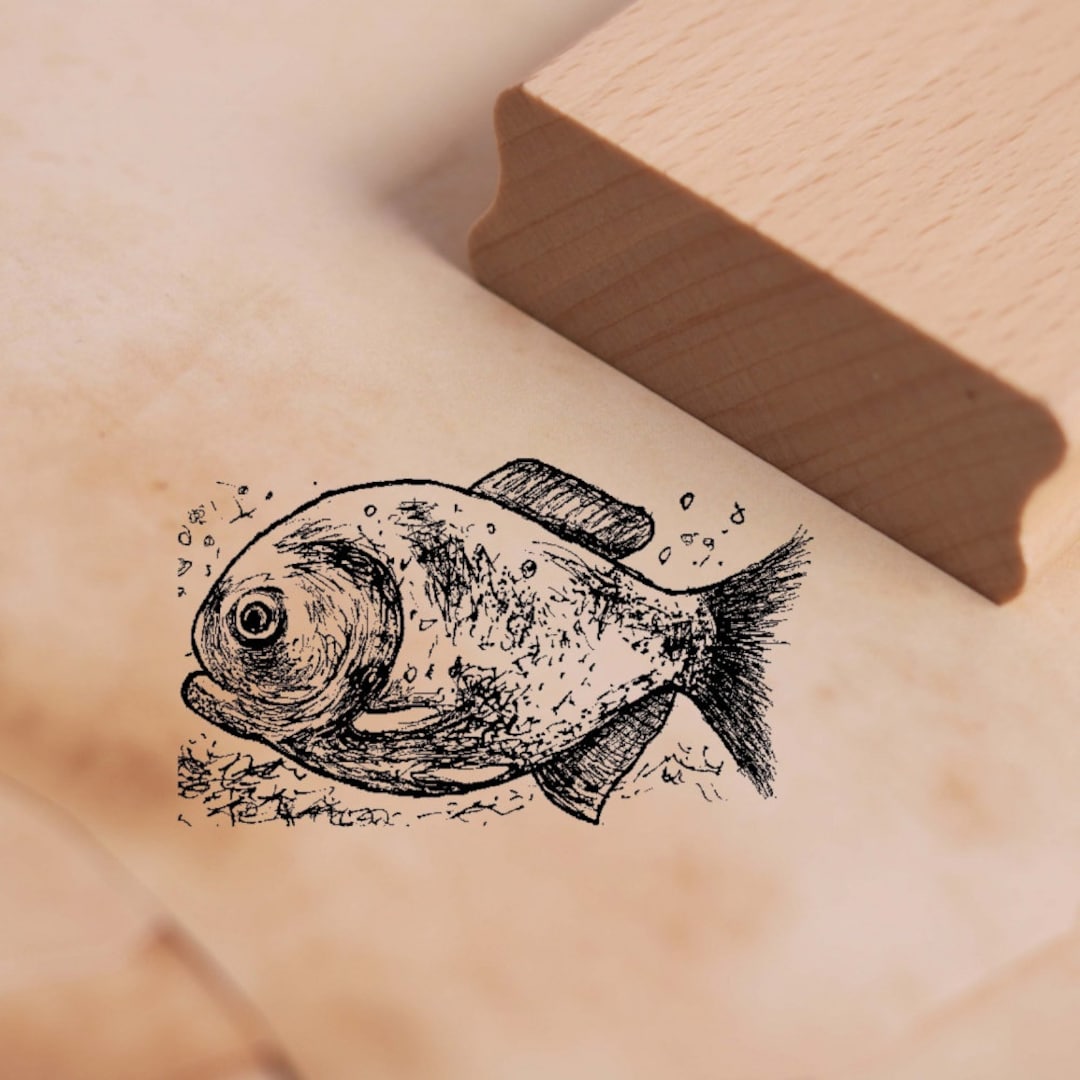 Piranha Motif Stamp Fish Stamp Wooden Stamp 48 X 28 Mm Scrapbooking ...