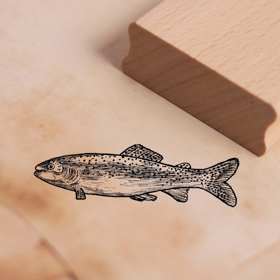Motif Stamp Salmon Fish Stamp 58 X 18 Mm Wooden Stamp Scrapbooking ...