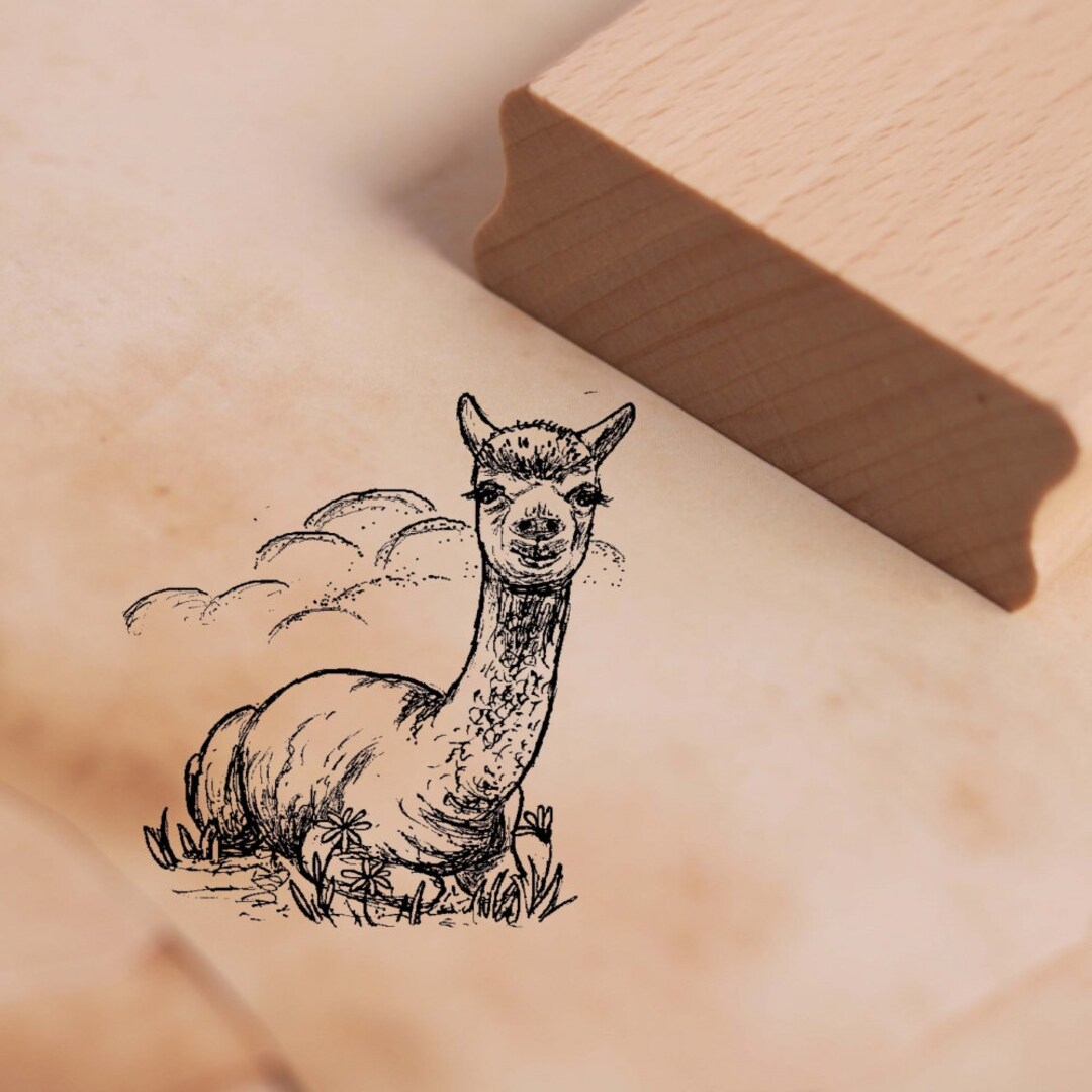 Motif Stamp Alpaca Lies in the Grass - Stamp Wooden Stamp 48 X 48 Mm ...