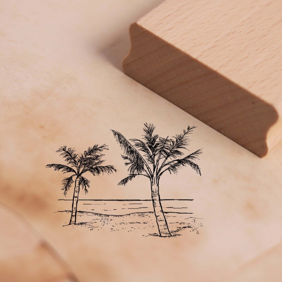 Motif Stamp Palm Trees on the Beach Stamp 38 X 28 Mm Wooden Stamp ...