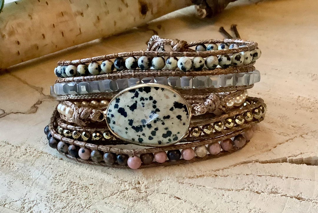 Boho Beaded Wrap Gemstone Bracelet, Boho Chic Handmade Beaded Leather ...