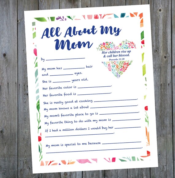 All About Mom Fill in the Blank Instant Download Print From | Etsy