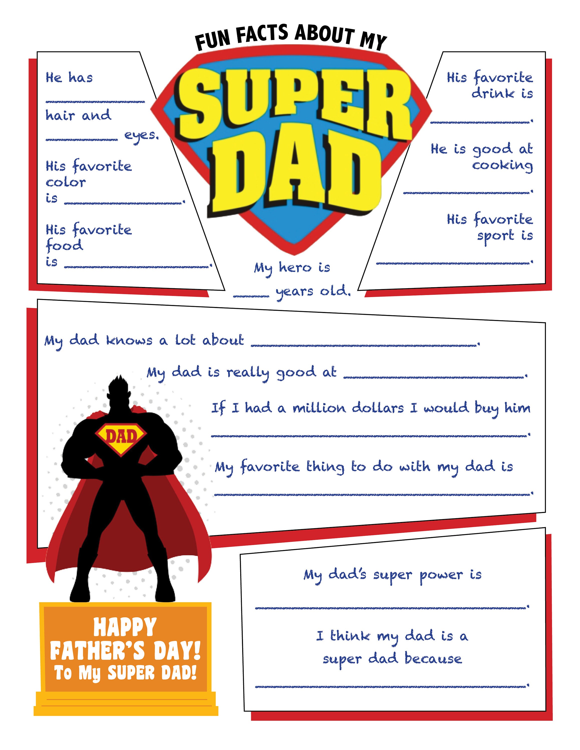 Fun Facts About My Super Dad, Fill in the Blank, Instant Download - Etsy