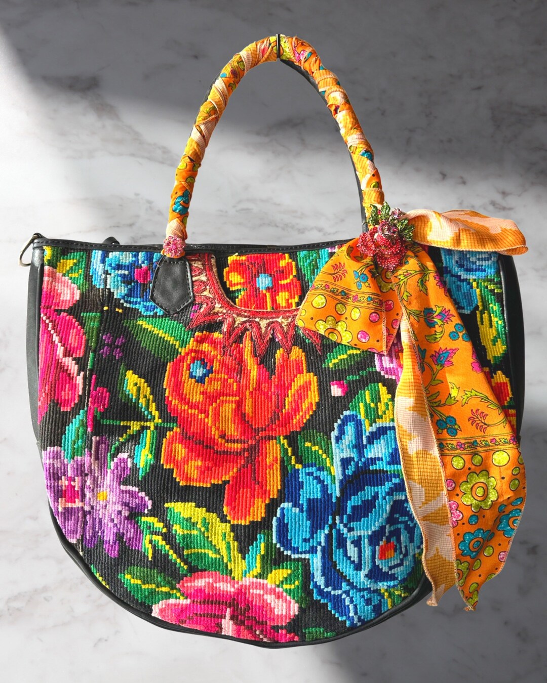Roses in Bloom Heirloom Collection XL Sandia Bag With Soft Black Xela ...
