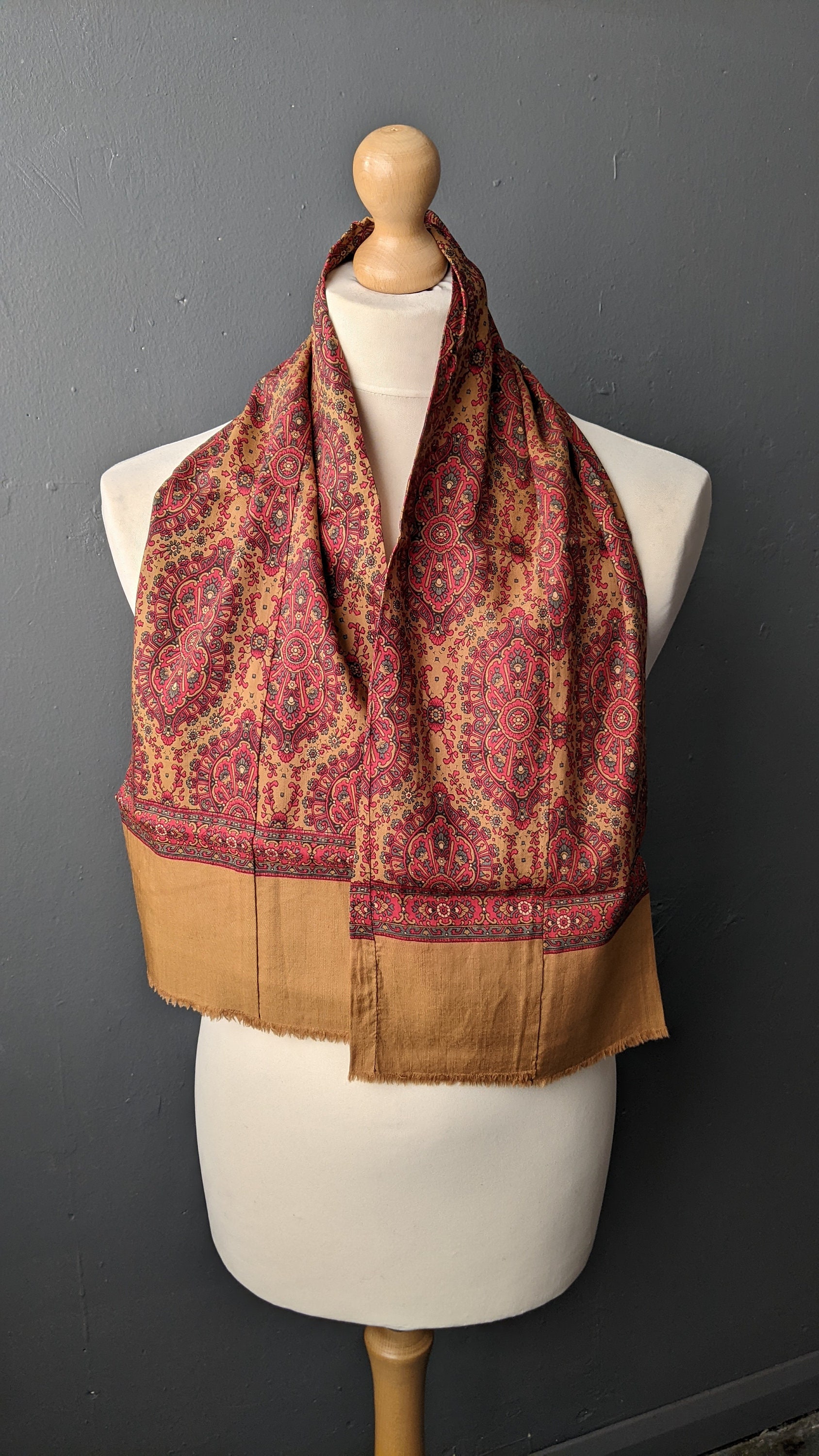 Mens Floral Arabesque Mod Scarf, 60s Bohemian Buti Silk Wool Casual ...