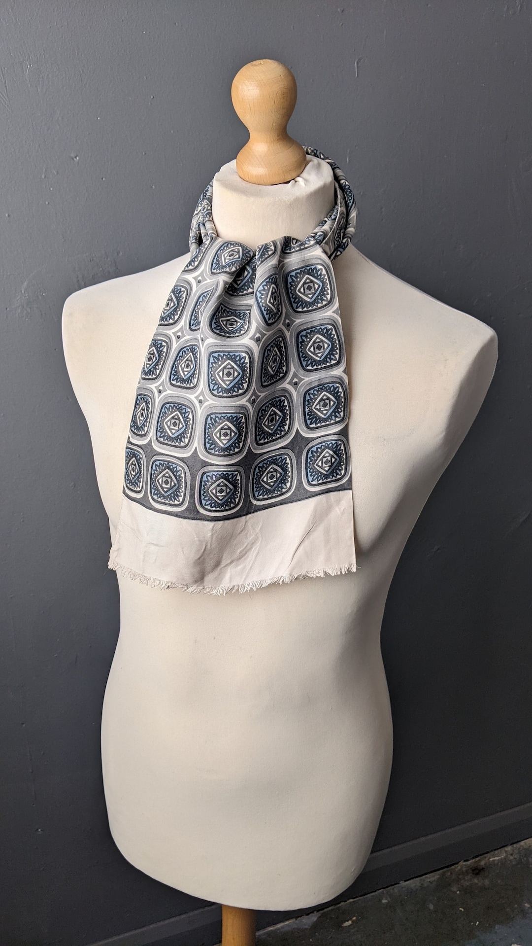 60s Modernist Squares Scarf, Mens Mid Century Ascot, Geometric Mod ...