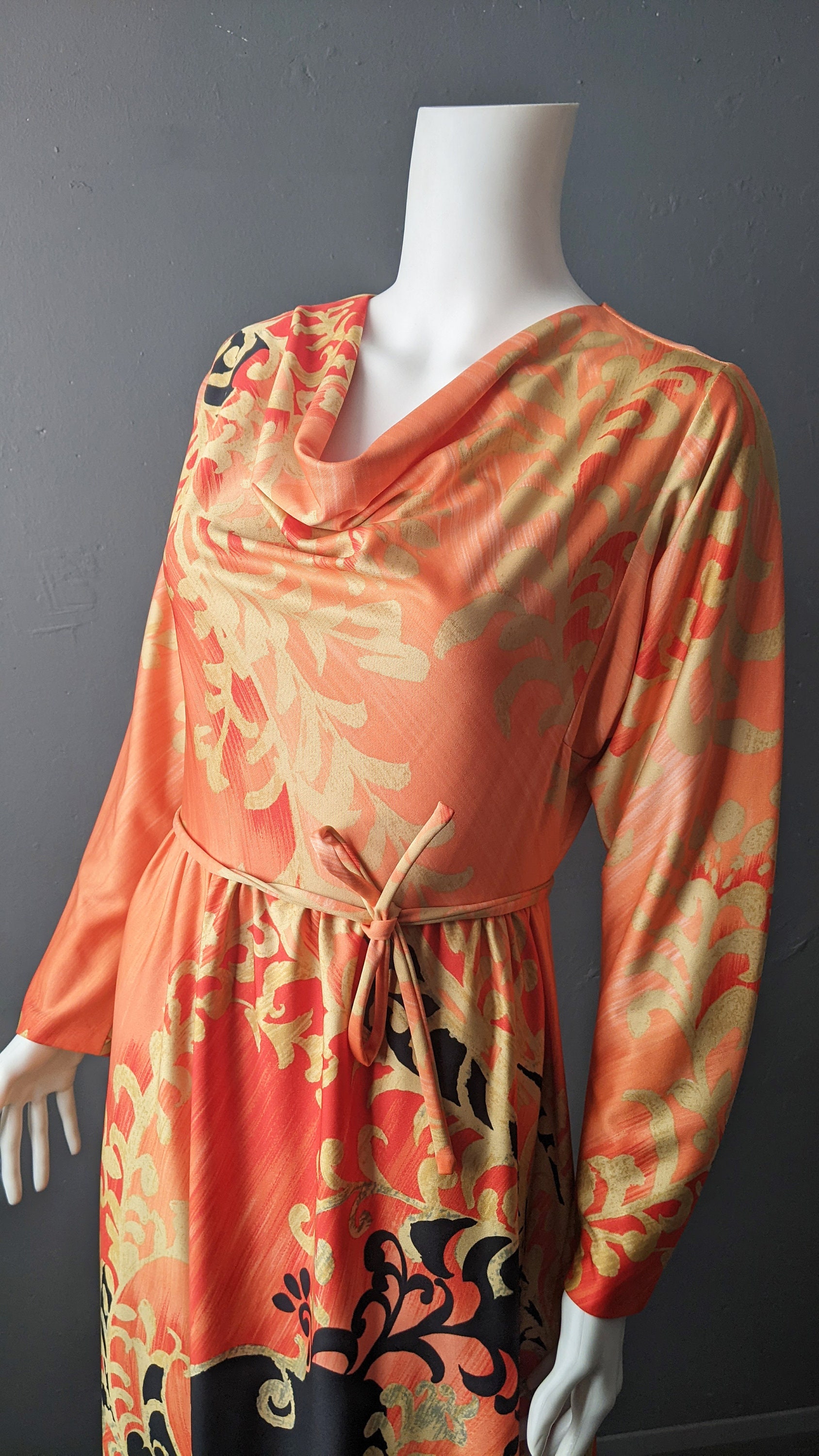 70s Cowl Neck Maxi Dress by Clive Byrne, Seventies Bohemian, Size Small ...