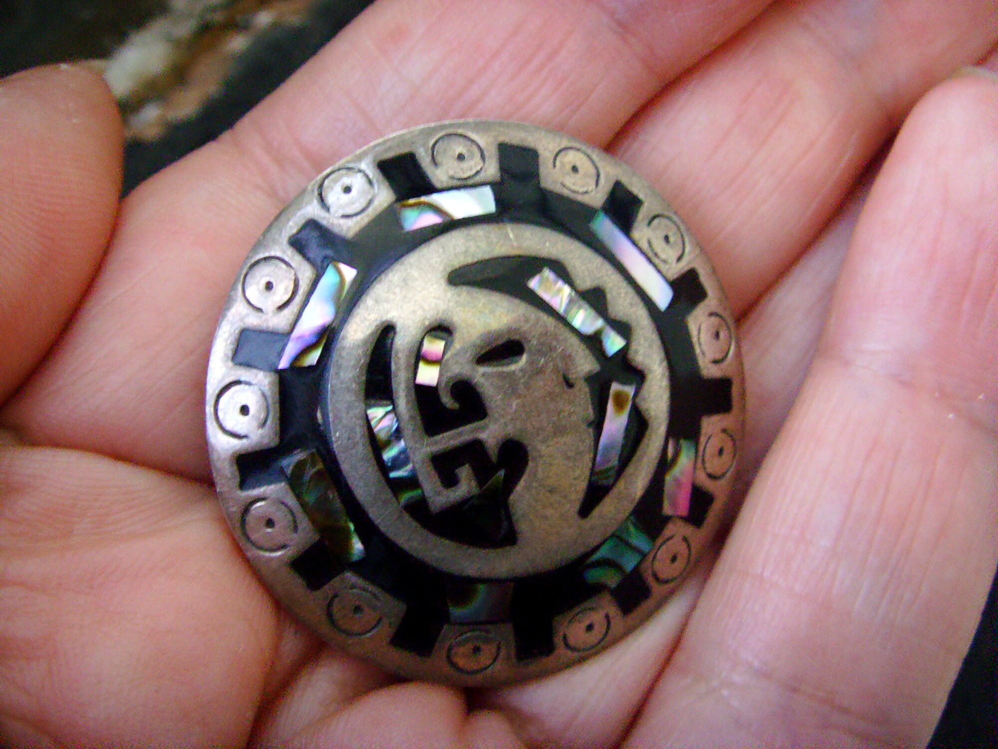 Abstract Mayan Head Shield Brooch Pendant, Mexican Sterling Silver and ...