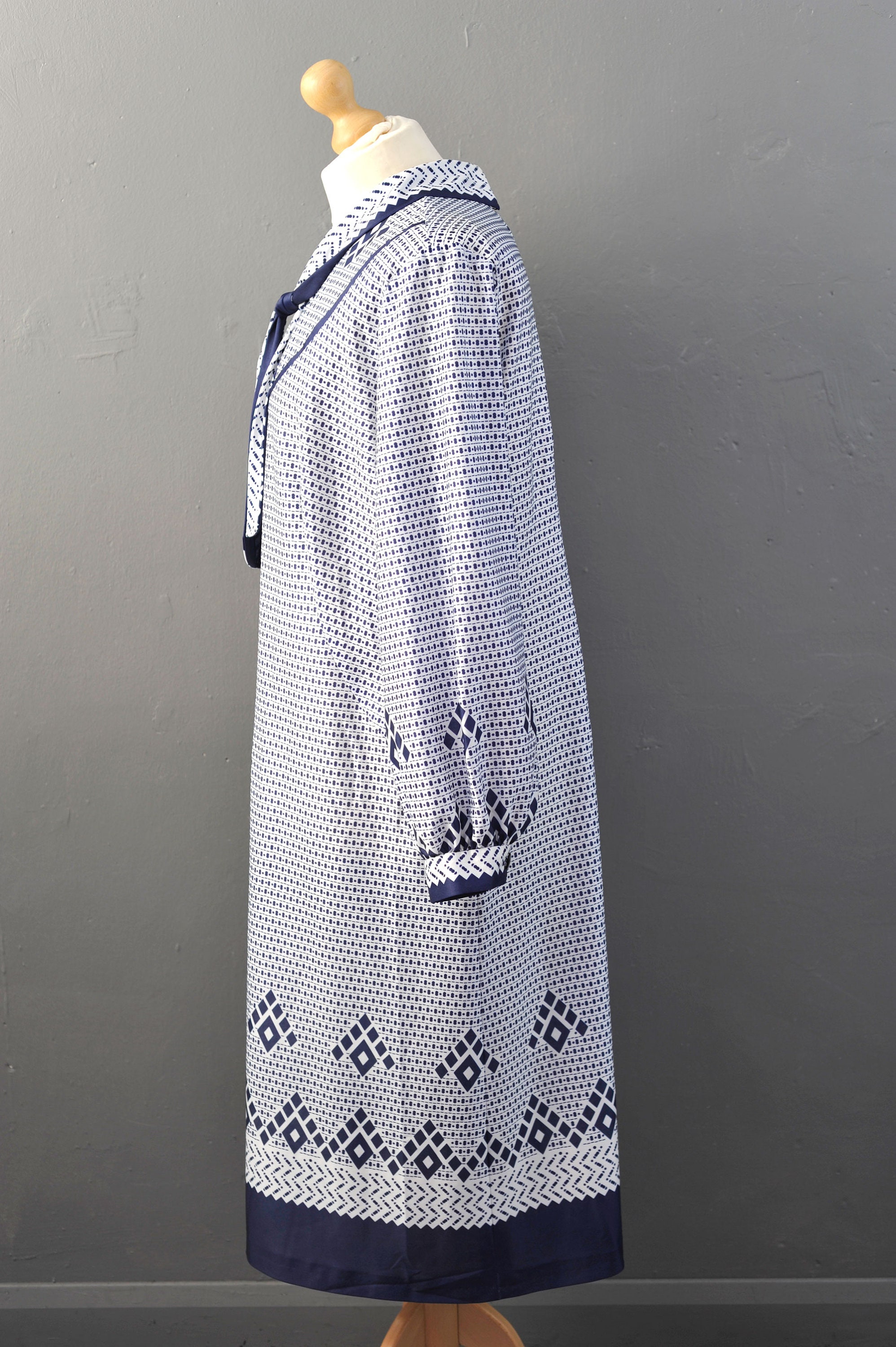 70s Plus Size House Dress With Sailor Collar, Loose Fit Nautical Style ...