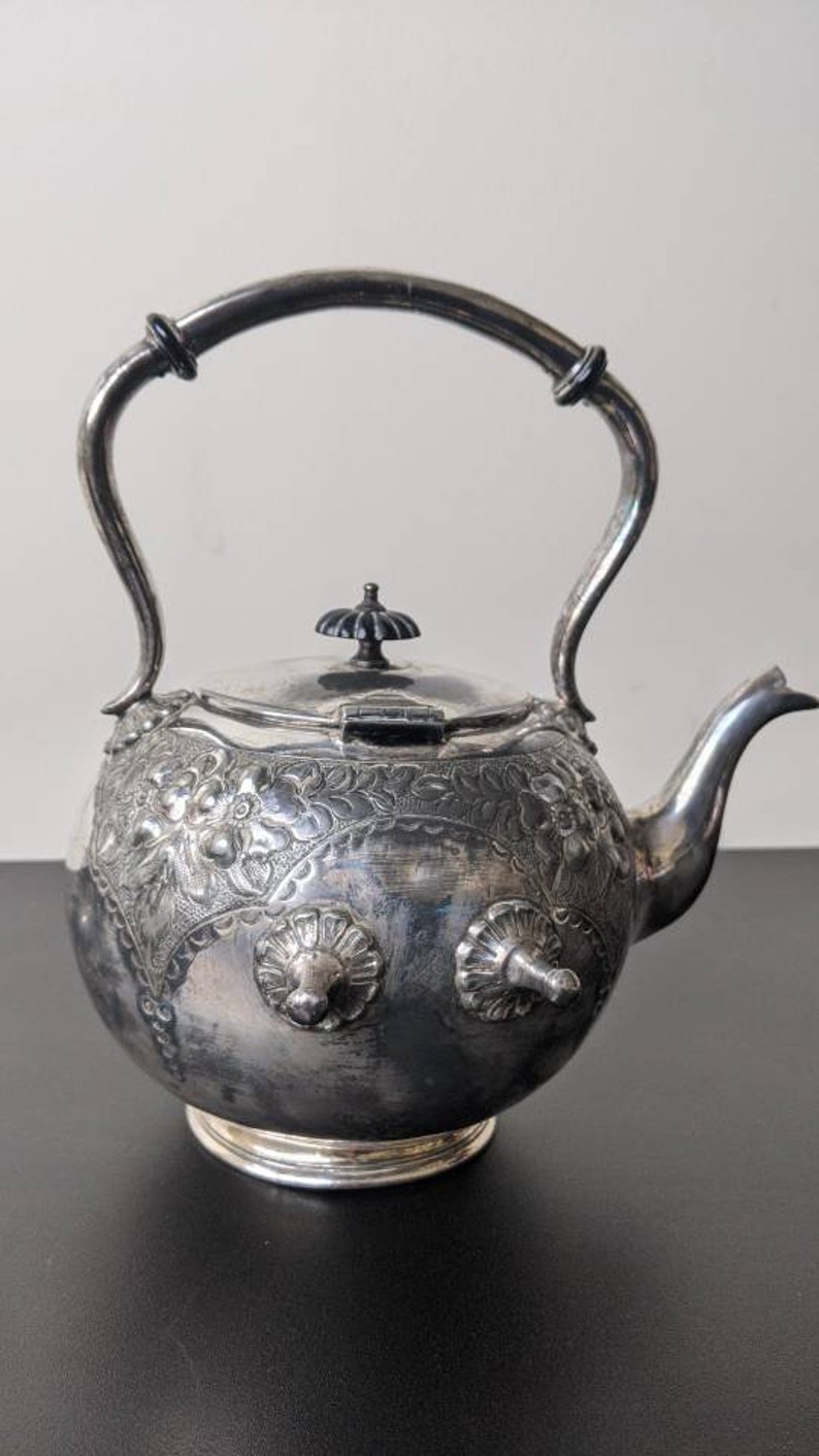 Antique Victorian Spirit Kettle, Silver Plated EPBM Chased Embossed ...