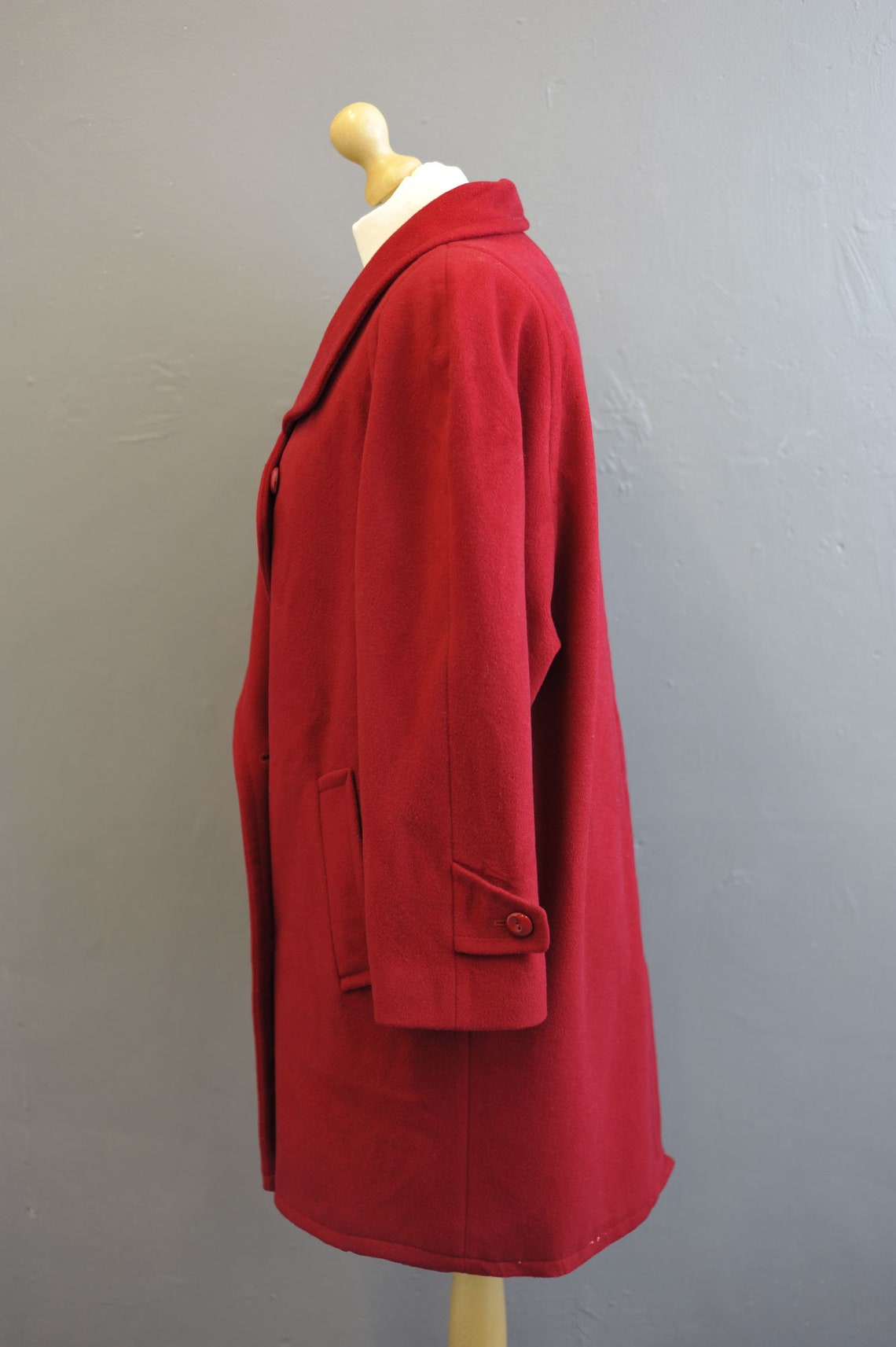 80s Scarlet Wool Blend Coat Oversized Double Breasted - Etsy