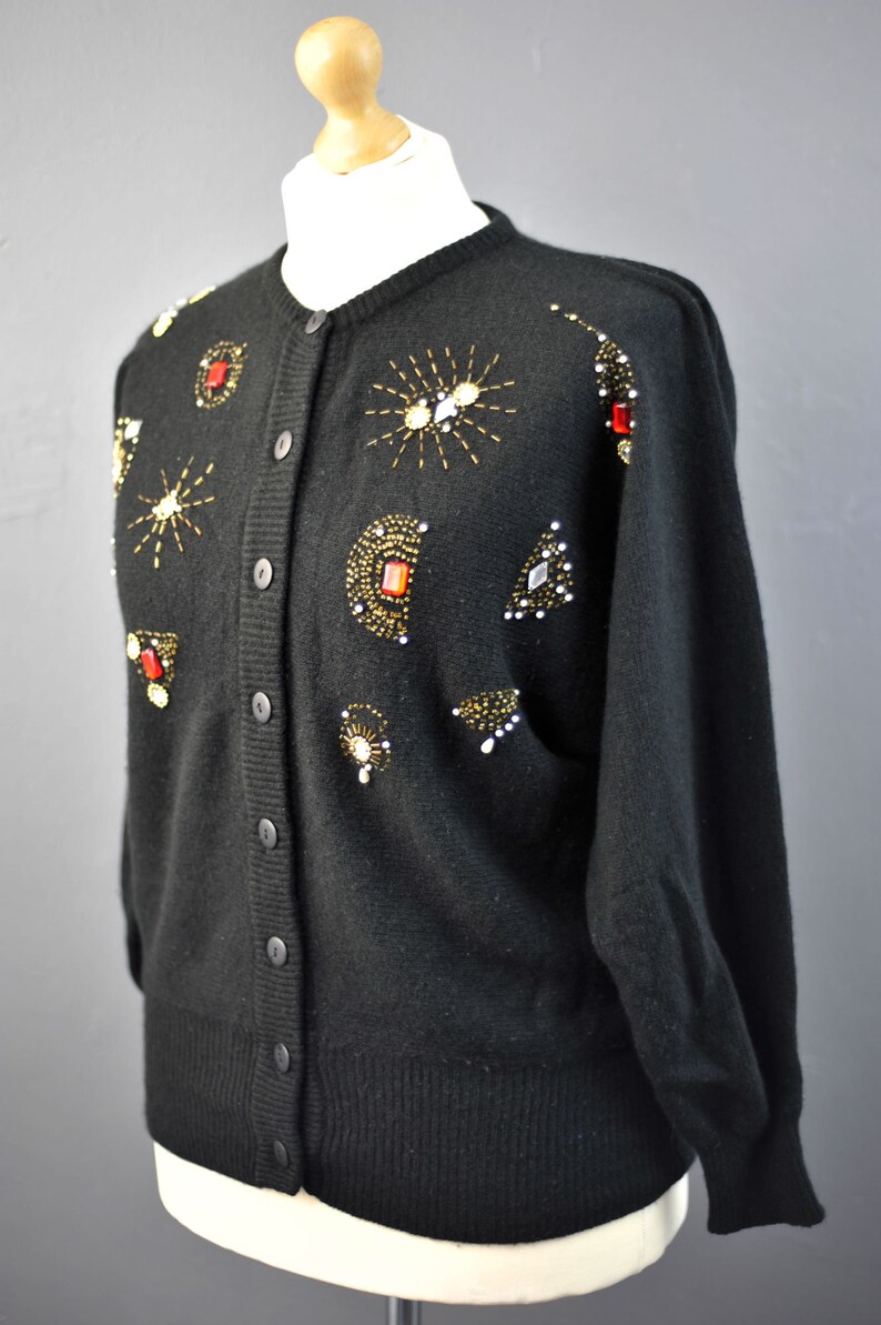 80s Beaded Angora Wool Cardigan, Vintage Kitsch Party Knitwear, Size Medium Large - Etsy UK