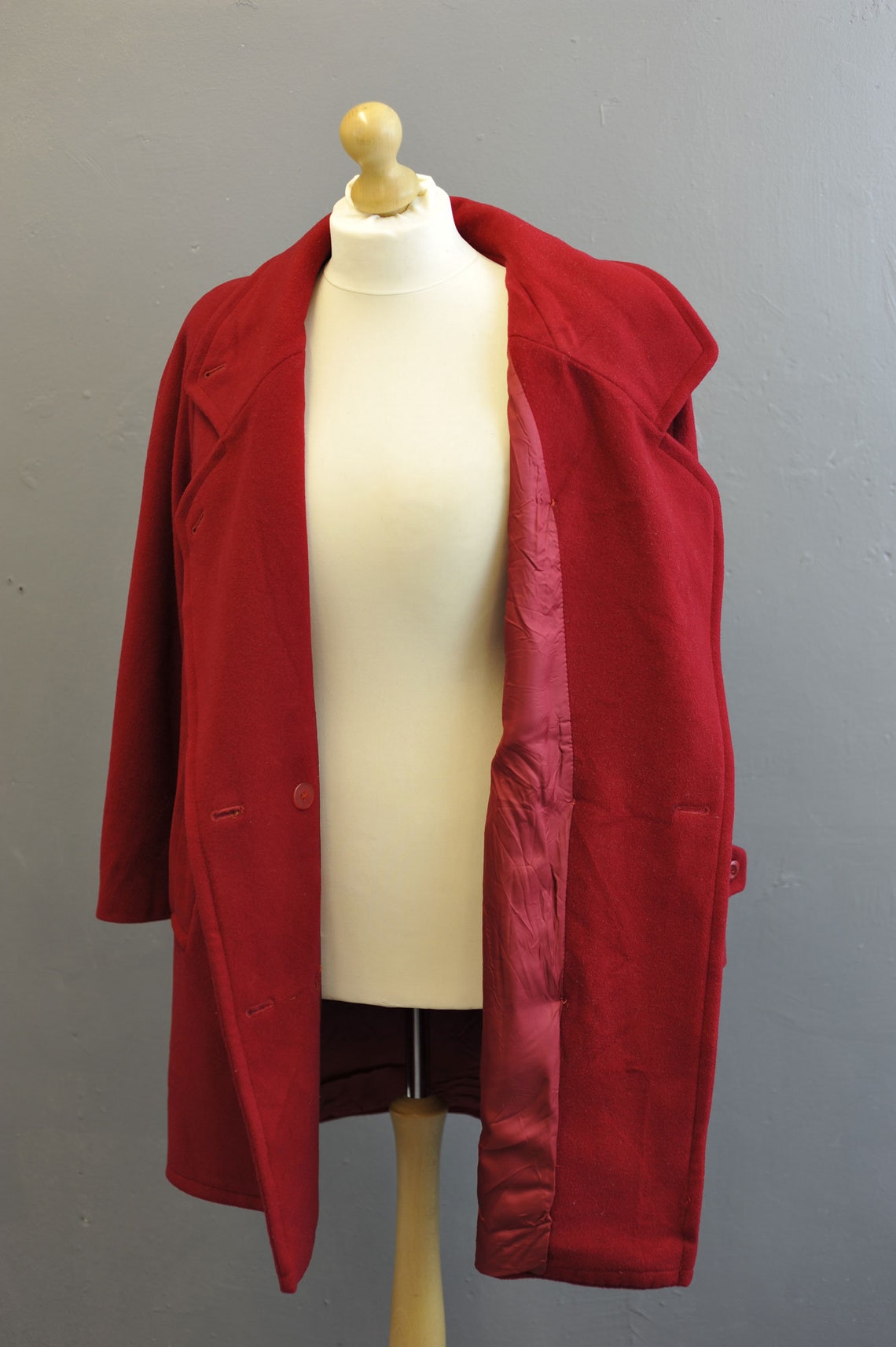 80s Scarlet Wool Blend Coat Oversized Double Breasted - Etsy