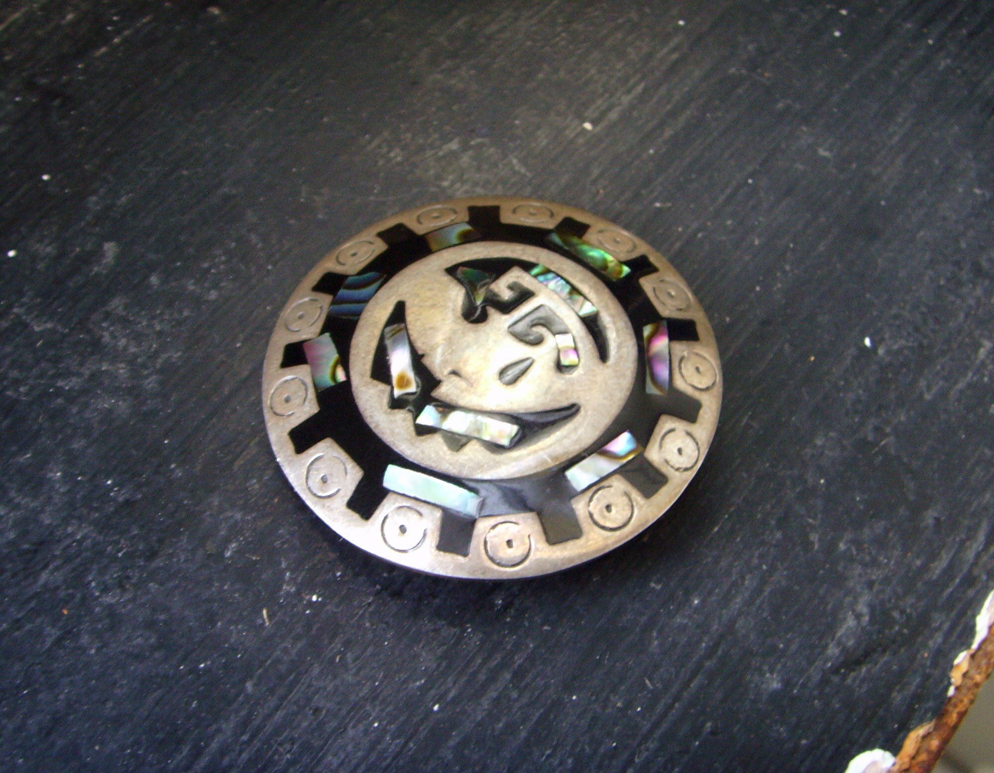 Abstract Mayan Head Shield Brooch Pendant, Mexican Sterling Silver and ...