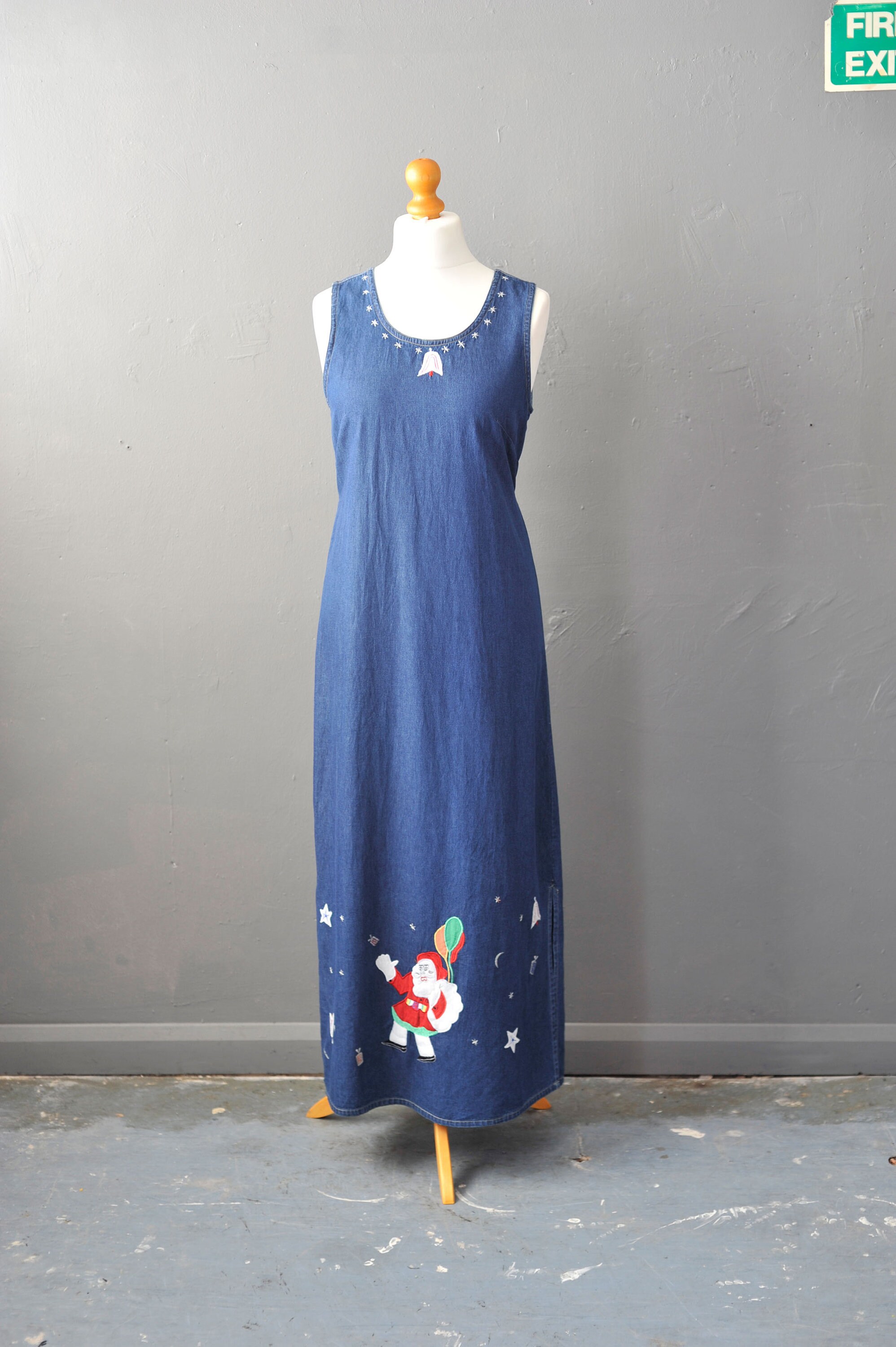Santa Embroidered Denim Dress 90s Christmas Clothing Size - Etsy UK