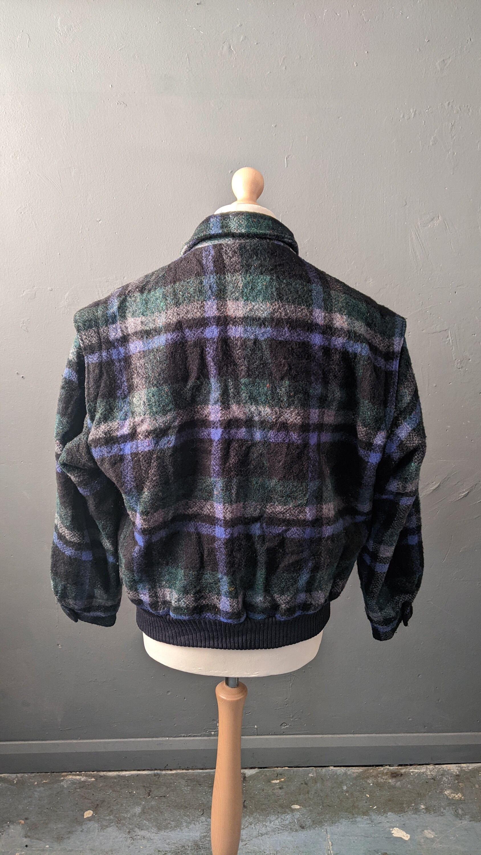 80s Tartan Wool Bomber Jacket by Melka, Plaid Check Coat, Size XL 48 ...